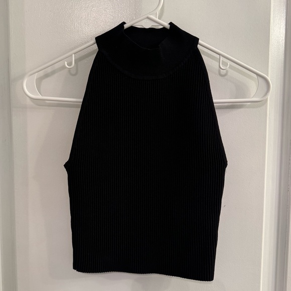 Babaton | Tops | Babaton Aritzia Sculpt Knit Mockneck Halter Top Black ...
